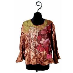 Multiples | Tops | Multiples Brown Rust Gold Silky Velvet Top Size L ...